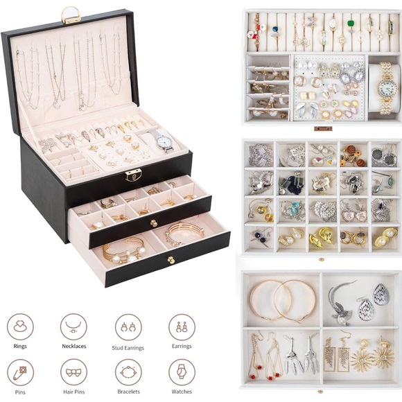 Amazon | Jewelry | Premium Jewelry Box With Drawers 3layer Lockable ...
